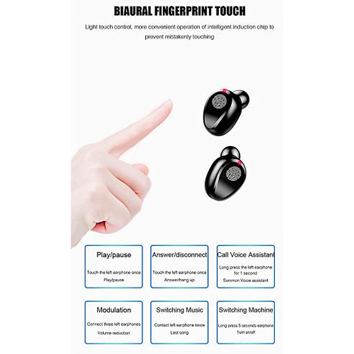 8D True Stereo - Wireless Gaming Headset - Noise Cancelling - TWS Mini in-Ear Earbud with Microphone - Bluetooth Headphones - Wireless Earbuds for Both Apple and Android Smartphones. (Black)