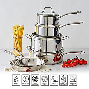 Martha Stewart Castelle 10 Piece 18/8 Stainless Steel Induction Safe Pots and Pans Non-Toxic Cookware Set