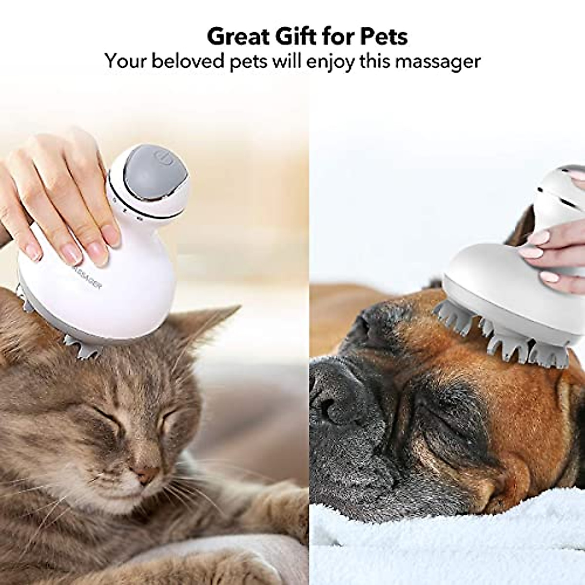 LATME Scalp Massager with 4 Replacement Massage Heads Portable Head Scratcher with Tissue Kneading Nodes Gifts Idea Stress Release Massager for Muscles Shoulder Calf