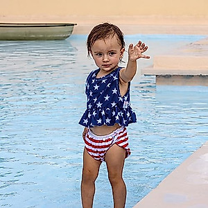 ALVABABY Swim Diaper with Matching Top Toddler Baby Girl Swimsuit Infant Bathing Sleeveless Tankini Swimwear Reusable Adjustable for 0-2 Years SWT09