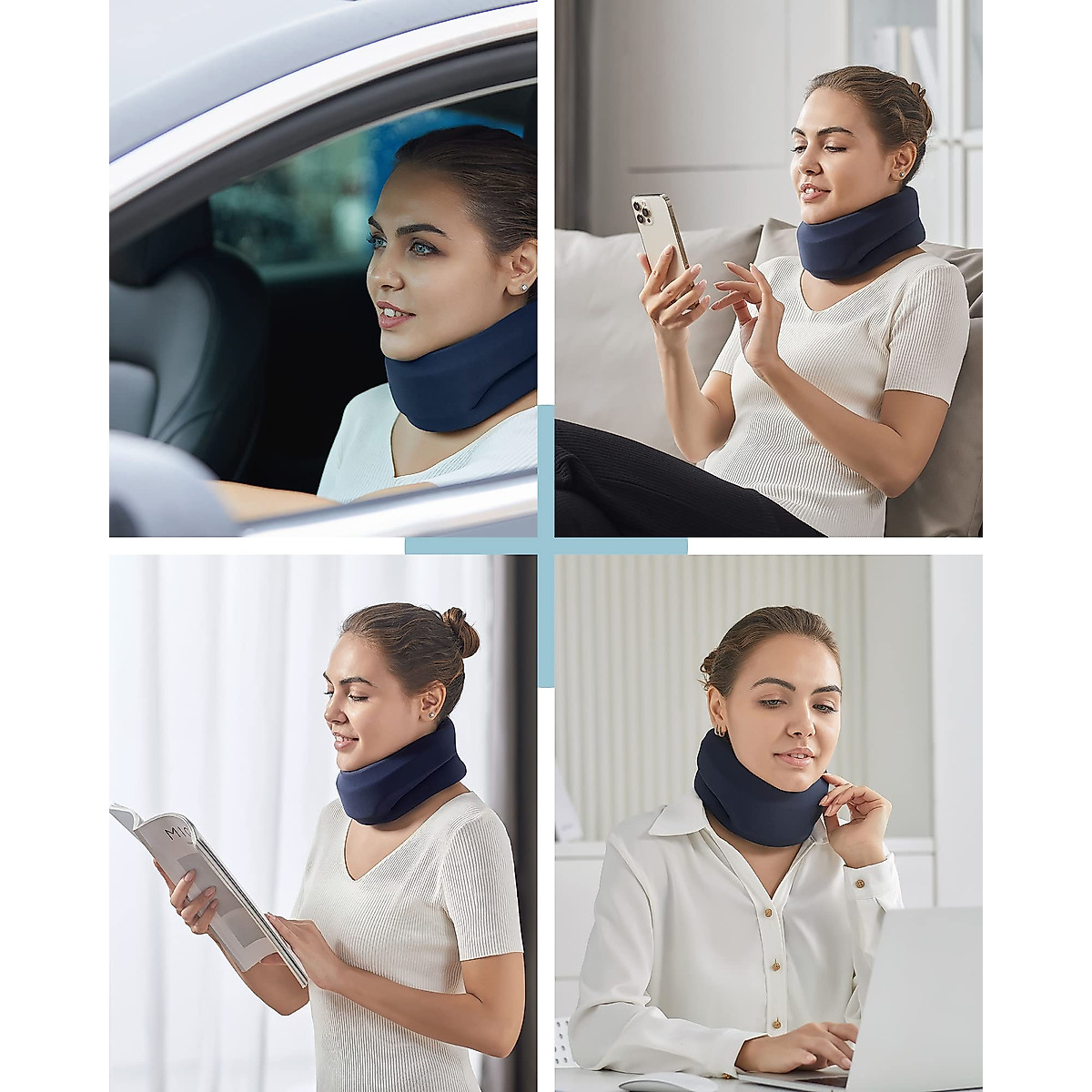 BLABOK Neck Brace for Sleeping - Cervical Collar Relief Neck Pain and Neck Support Soft Foam Wraps Keep Vertebrae Stable for Relief of Cervical Spine Pressure for Women & Men Blue(12.6-15.8 inch)