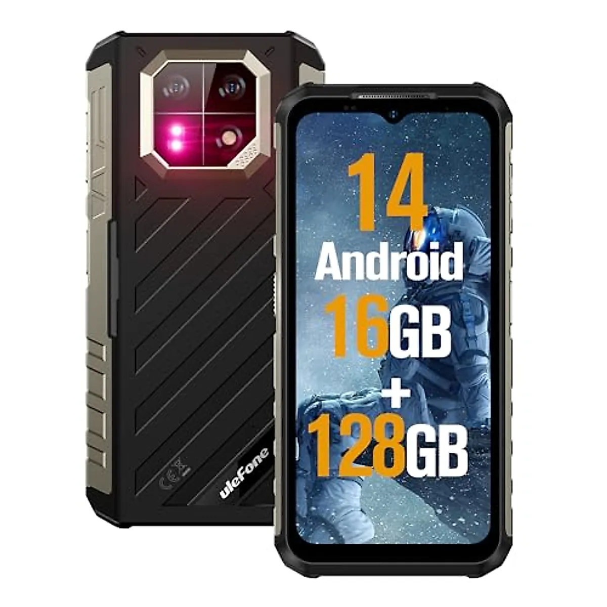 Ulefone Armor 22 Rugged Cell Phone Android 14, Up to 16+128GB, 64MP Night Vision Camera, 64MP Wide-Angle Camera, 6600mAh, 120Hz Display, NFC/GPS, 4G LTE Smartphone Unlocked (Black)