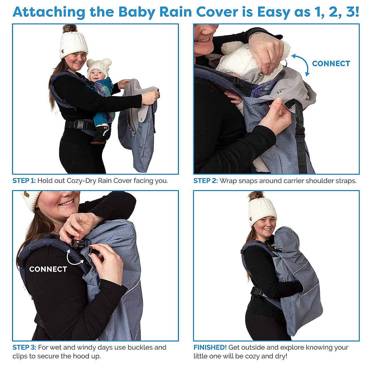 JAN & JUL Waterproof Baby Rain Cover with Hood and Pockets, Universal for Baby Carriers and Strollers (Black)