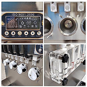 Kolzayier ETL Commercial 7(4+3 Mixed) Flavors Soft Ice Cream Machine,Floor Style Heavy Duty Soft Serve Ice Cream Maker,17 gallon/Hour,Upper Tanks Refrigerated,full Transparent Dispenser Set