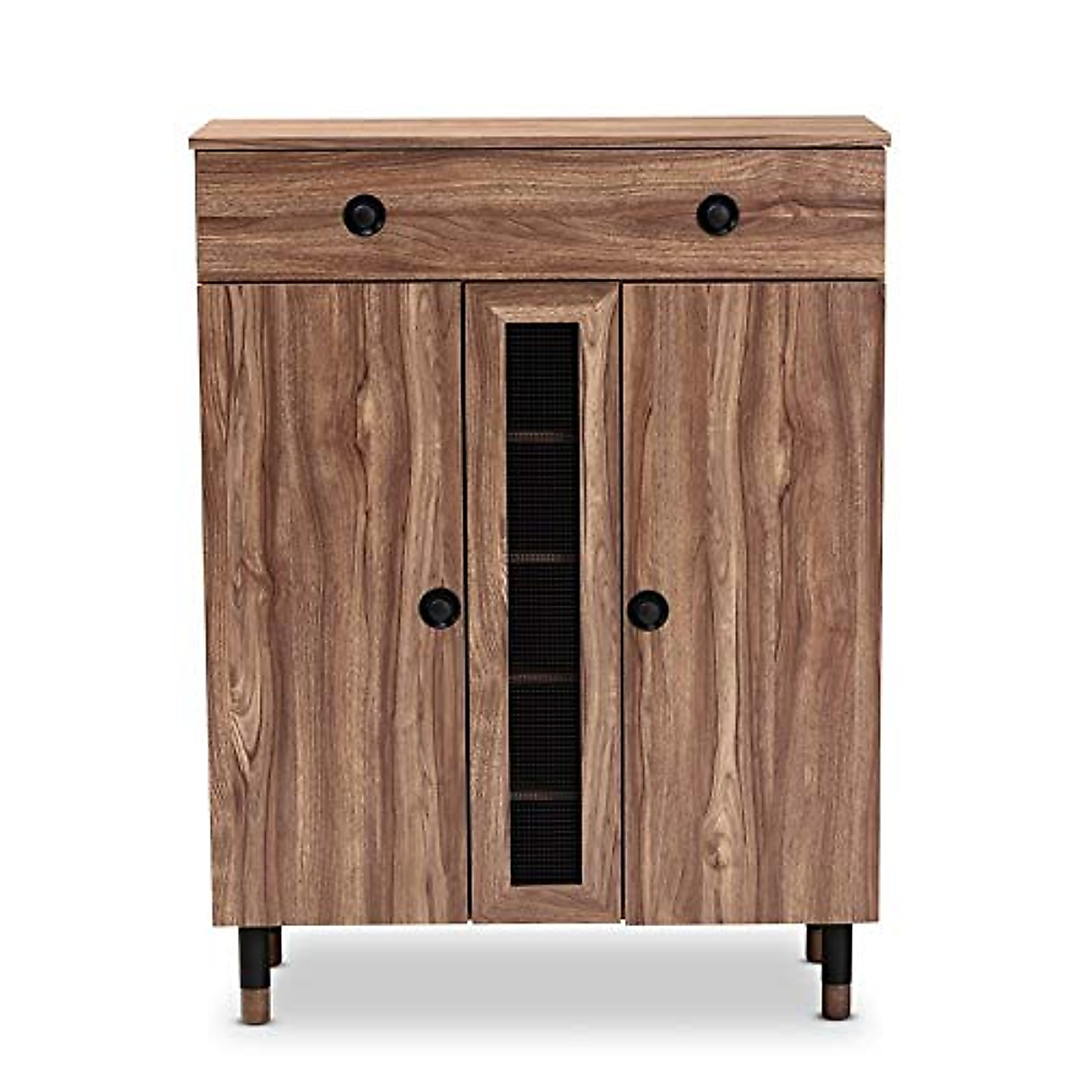 Baxton Studio Valina 2-Door Wood Shoe Storage Cabinet with Drawer in Oak-Black
