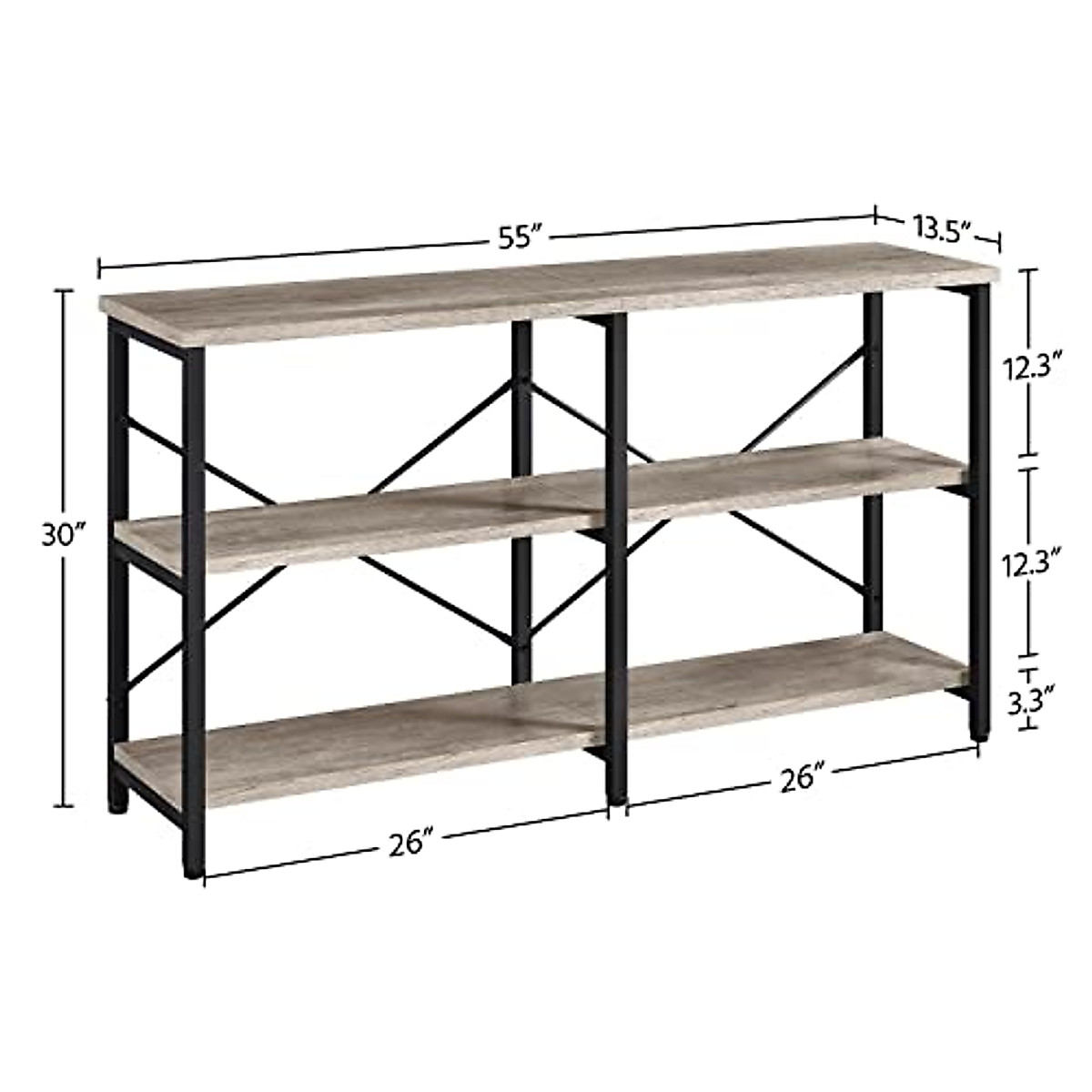 Yaheetech Console Table with Storage Shelves,3-Tier Industrial Entryway Table, 55 Inch Long Behind Couch Sofa Table for Entryway/Living Room/Hallway/Bedroom,Gray