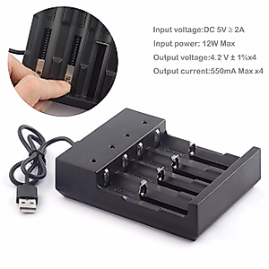 ZYAMY USB Smart Battery Charger 4-Slot 5V for Rechargeable Batteries 3.7V Li-ion 10440, 14500, 16340, 16650, 14650, 13350, 18500, 18650, 26650