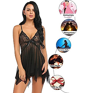 Avidlove Babydoll Lingerie for Women Sexy Sleepwear Bridal Nightgown Lace Langeray(Black Medium)
