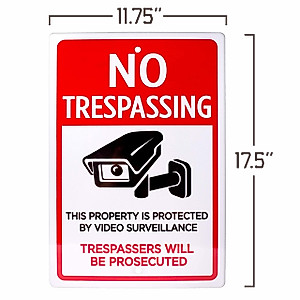 Bolthead Industrial No Trespassing Sign 3-Pack | 18inches x 12inches Reflective Video Surveillance Pre-Drilled Metal Industrial Warning Sign for Private Property, Parking Lots, Home Driveways, Yards, Businesses, Security Cameras