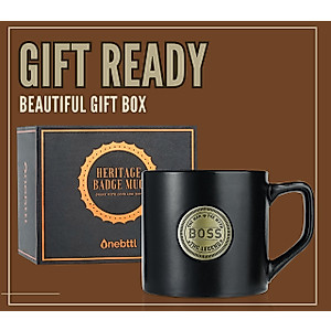 Onebttl Boss Gifts Coffee Mug for Men, Ceramic Mug with Golden Badge, 15oz/450ml Mug for Boss Day, Christmas, Retirement - Man Myth Legend