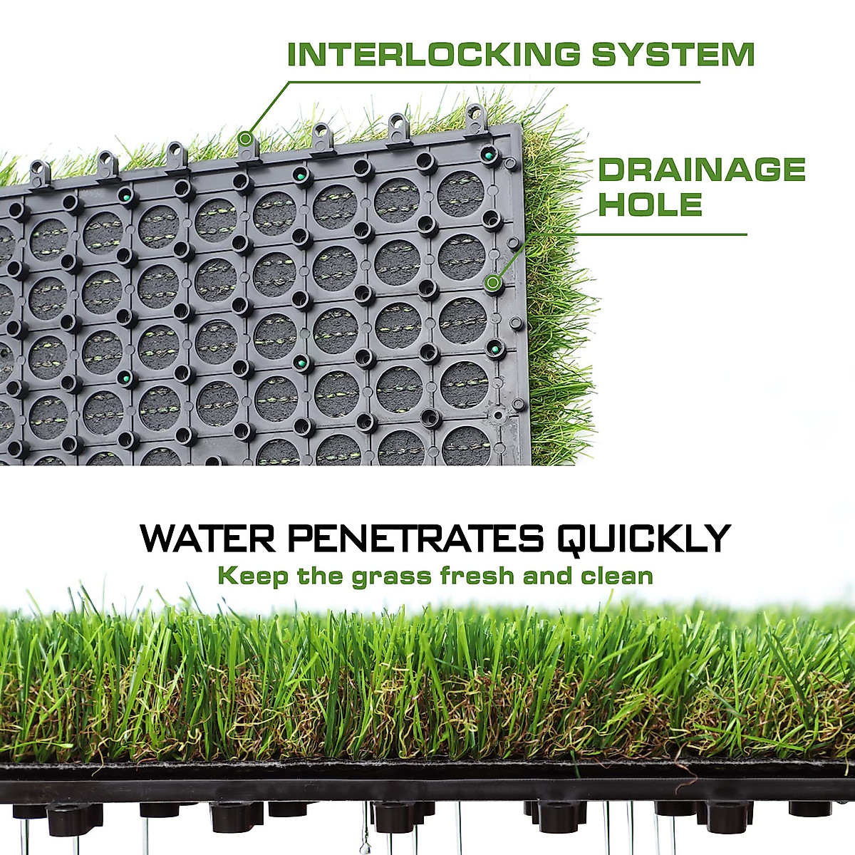 XLX TURF Interlocking 12" x 12" Artificial Grass Turf Tiles 9 Pack, Fake Grass Carpet for Patio, Balcony, Deck, Flooring, Backyard, Indoor Outdoor Lawn Decor, Dogs Area Grass Mat