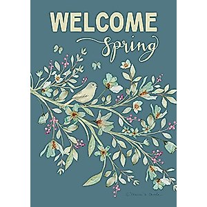 Toland Home Garden 1112561 Welcome Spring Birds Spring Flag 12x18 Inch Double Sided Spring Garden Flag for Outdoor House Flower Flag Yard Decoration
