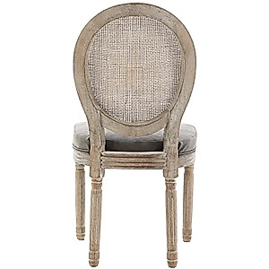 DM Furniture Farmhouse Leather Dining Room Chairs Set of 4 French Dining Chairs with Round Rattan Back French Bistro Chairs for Dining Room/Living Room/Kitchen/Restaurant, Black