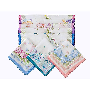 Forlisea 10 Pieces Womens Beautiful Cotton Floral Handkerchief Wendding Party Fabric Hanky