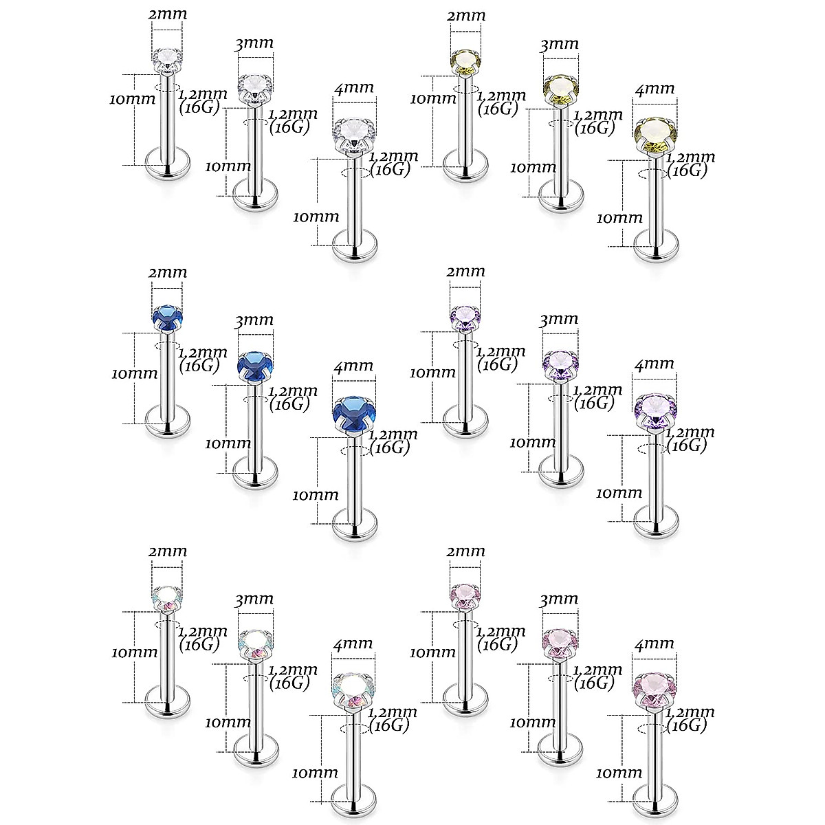 Vsnnsns 16G Lip Rings Stainless Steel Clear Cubic Zirconia Labret Monroe Lip Rings Nail Cartilage Tragus Helix Earrings Studs Ring Medusa Piercing Jewelry for Women Men 10mm