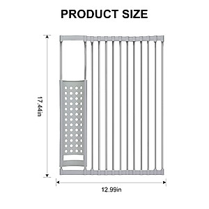 NileHome Roll Up Dish Drying Rack, Sink Drying Rack Over Sink Dish Drying Rack 304 Stainless Steel Foldable Drain Rack for Kitchen Sink Counter Utensils Vegetables and Fruits (17.5''X13'')，Gray…