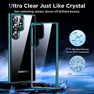 Humixx Crystal Clear Case for Samsung Galaxy S23 Ultra 6.8" - Midnight Green [Never Yellow] [Mil-Grade Protection] [Slim Fit] [2x Screen & Camera Protectors]