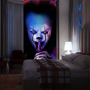 AeapYar Joker Clown Halloween Banner Decoration Door Cover Backdrop Trick or Treat Horror Movie Character Killer Creepy Scary Terror IT Theme Background Decor Birthday Party Photo Props