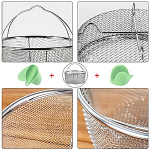 GREATLINK Mesh Steamer Basket, Stainless Steel Mesh Net Strainer Basket and Insert, Pressure Cookers and Pots,for Washing, Fry, Steam or Cook Fruits,Vegetables and Pastas (Free 2 Pcs silicone gloves)