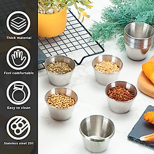 100 Pcs 2.5oz Stainless Steel Sauce Cups Dipping Cups Mental Condiment Cups Sauce Container Round Dipping Bowls Condiment Ramekins for Dish Butter Kitchen Restaurant Serving Party Dinner Cooking