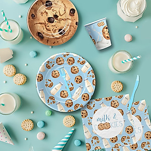 Xigejob Milk and Cookies Birthday Party Supplies - Milk and Cookies Party Decorations Tableware, Paper Plate, Cup, Napkin, Cutlery, Chocolate Chip Cookies and Milk Baby Shower Decorations | Serve 24