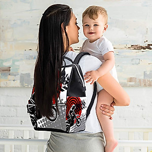 Motocross Rider Dirt Bike with Tire Marks in Monochrome Diaper Tote Bags Mummy Backpack Nappy Bag Nursing Bag for Baby Care