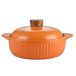 2.4L Tagine Pot, Moroccan Ceramics Tajine Pot Hand Made Cooking Cookware with Cast Iron Base and Cone-Shaped Lid for Stew Casserole Slow Cooker, Orange