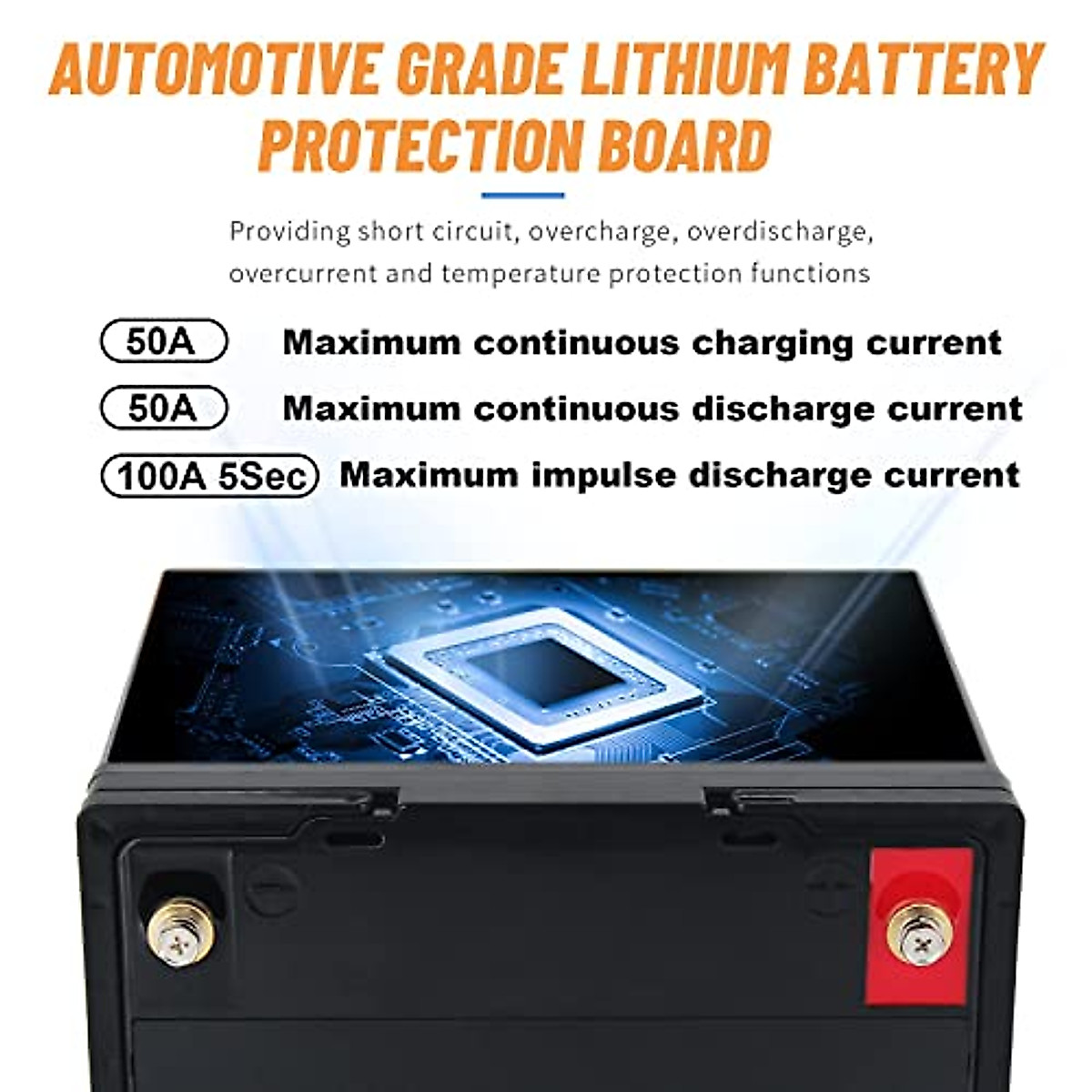 12V Lithium Battery-50Ah Lithium Phosphate Iron LiFePO4 Deep Cycle Battery,50A BMS,4000+ Cycles,Perfect for RV,Trolling Motor,Home Storage,Solar Power System and Outdoor Camping