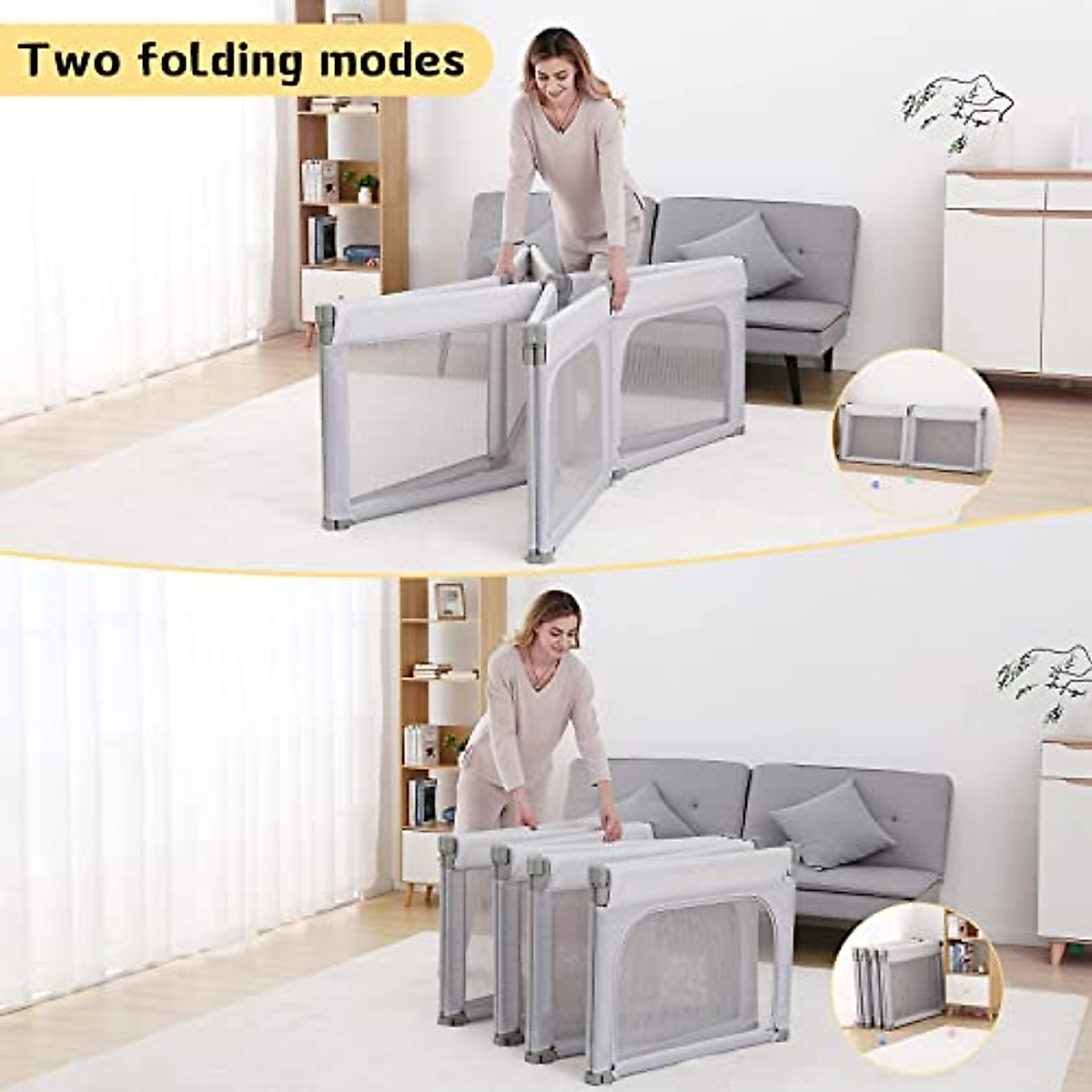 Preneo Foldable Baby Playpen, Play Pens for Babies and Toddlers, with 4 Pull Rings and 1 Storage Box, Large Playards for Easy Installation and Storage, Material Safety and Stability.