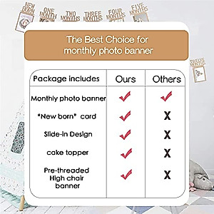 1st Birthday Baby Photo Banner Decorations Monthly Milestone Photograph Bunting Garland with First Birthday Cake Topper 1st birthday High Chair Banner, 4'' x 6''