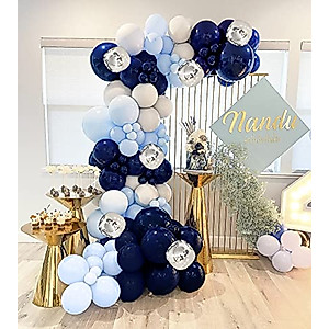 Wecepar 168pcs DIY Balloons Garland with Night Blue Macaron Blue Metallic Sliver Grey Balloon Arch Garland for Jungle Safari Theme Party Woodland Wedding Birthday Parties Baby shower Party Decorations