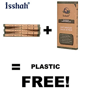Isshah Soft Bristles Bamboo Toothbrushes, Black and White, Pack of 10