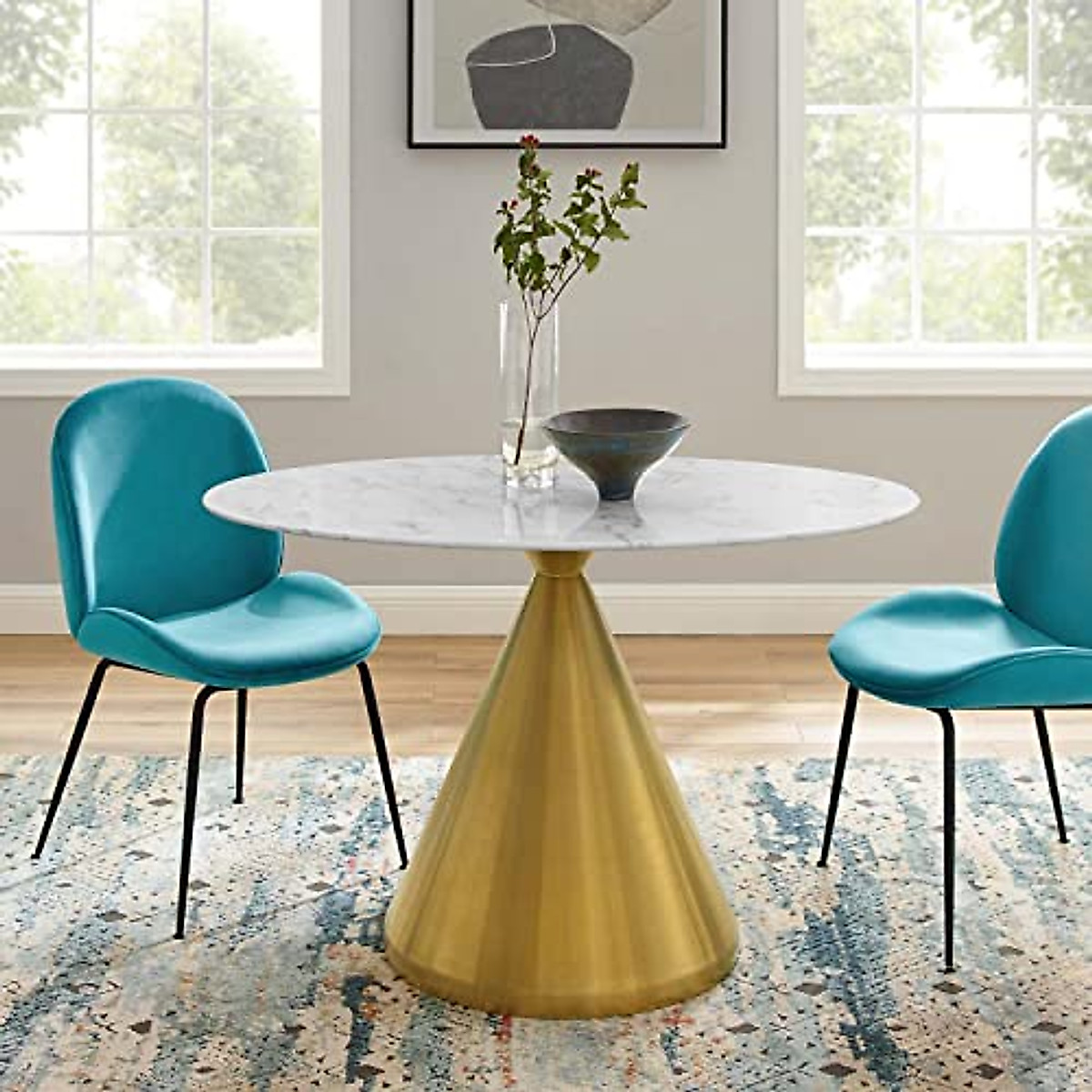 Modway Tupelo Oval Artificial Marble 48" Dining Table, 48 Inch, Gold White
