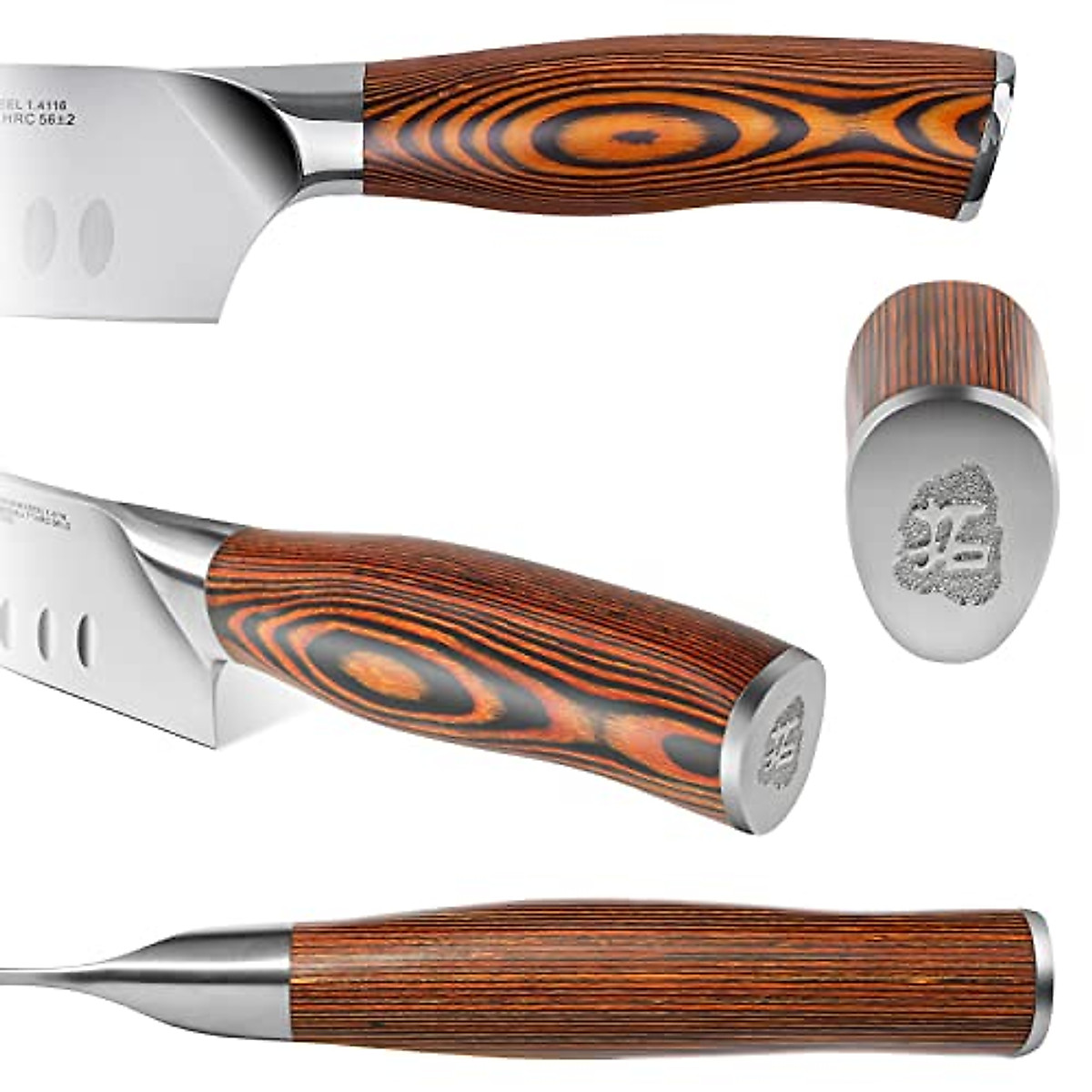 TUO 8-pcs Kitchen Knife Set - Forged German X50CrMoV15 Steel - Rust Resistant - Full Tang Pakkawood Ergonomic Handle - Kitchen Knives Set with Wooden Block - Fiery Phoenix Series