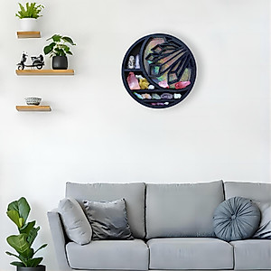 CLKFDCH Wood Crystal Display Shelf, 12 Inch Wooden Crescent Moon Shelf for Crystals Stones, Black Wall Hanging Floating Shelves Home Decor for Essential Oils