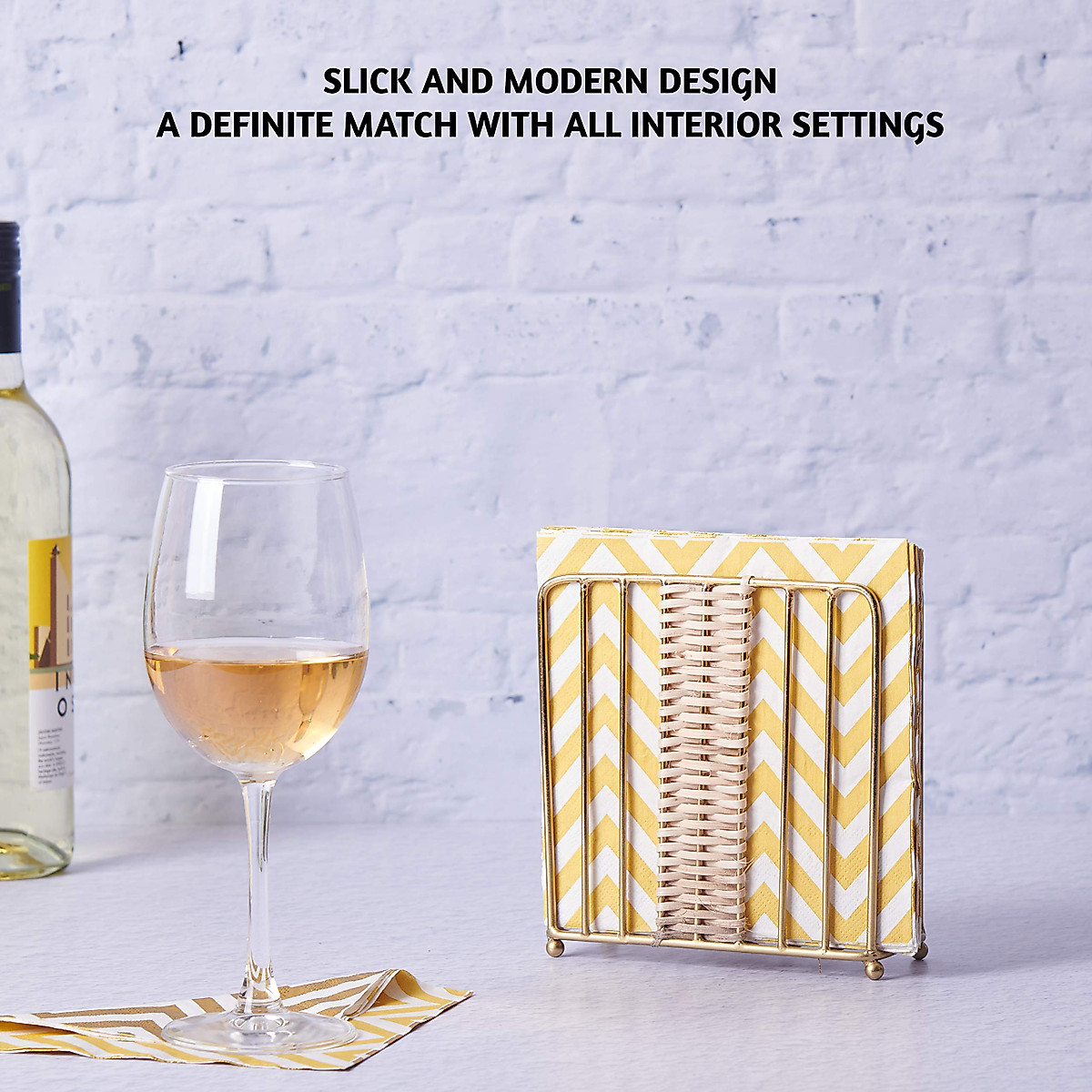 Folkulture Napkin Holder for Table, Napkin Holder for Kitchen Countertop, Square Paper Napkin Holder Modern for Table Decor, Farmhouse Tissue Holder for Centrepiece Decor, Gold