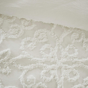 MISC White Chenille Duvet Cover King/Cal King Set Tufted Bedding Floral Medallion Chenile Cotton Farmhouse Pretty Shabby Chic Country Charm, 3 Piece