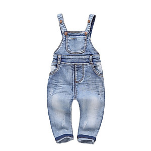 KIDSCOOL SPACE Baby & Little Boys/girls Plaid Lining Denim Overalls Jeans,Light Blue, 6-12 Months