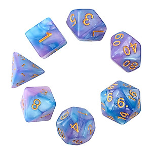 FLASHOWL Pearl DND Dice Set RPG Dice Polyhedral Dice D20 Dice D&D Dice, D12, D10, D8, D6, D4 DND RPG MTG Double Colors Game Dice DND Dice Sets 7 Set Dice for Table Gaming(7 Pieces Pink Blue)