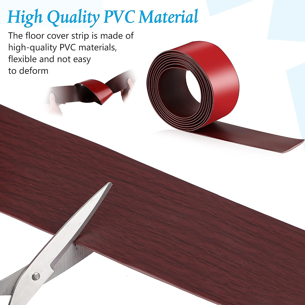 10 Ft Vinyl Floor Transition Strip 3 Wide Flat Self Adhesive Cover Strips Threshold Cover Flooring Gap Trim Laminate Floor Transition Strip for Threshold and Doorway, Wood Grain Design (Red)