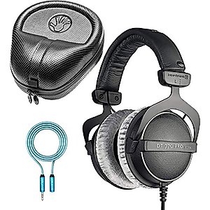 blucoil Beyerdynamic DT 770 PRO 80 Ohm Over-Ear Studio Headphones in Gray. Wired for Professional Recording and Monitoring Bundle 6' 3.5mm Audio Extension Cable, and Slappa Headphone Case