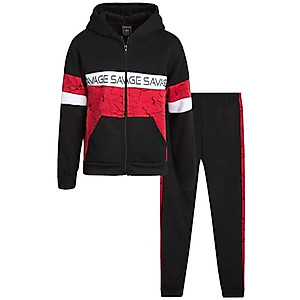 Quad Seven Boys' Active Sweatsuit Set - Heavyweight Sherpa Lined Sweatshirt and Jogger Sweatpants - Kids' Gym Clothing (8-18), Size 4, Red Savage