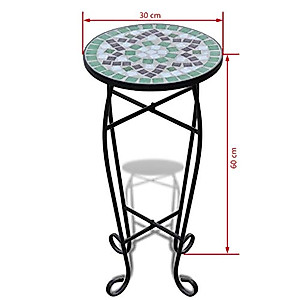 SunshineFace Mosaic Side Table, Outdoor Accent Table Coffee Table Plant End Table Small Porch Table Indoor Round Ceramic Balcony Plant Table Stands(Green, 11.8")