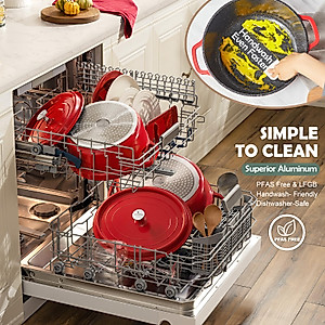 ROSSETTO 6QT Dutch Oven Pot with Lid, Ceramic Dutch Oven with Silicone Assist Handle Holder, Dishwasher Safe, Oven Safe, Non-Stick & Non-Toxic Bread Dutch Oven for Baking, Brasing, Soups, Red