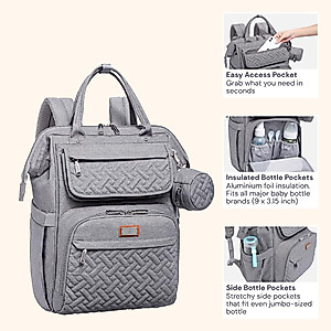BabbleRoo Diaper Bag Backpack, Multifunction Large Bags with Changing Pad & Stroller Straps & Pacifier Case, Unisex Stylish Travel Back Pack Nappy Changing Bag for Moms Dads (gray)