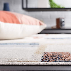 Safavieh Bayside Collection Machine Washable 4' x 6' Ivory/Blue Rust BAY126A Modern Contemporary Entryway Living Room Foyer Bedroom Accent Rug