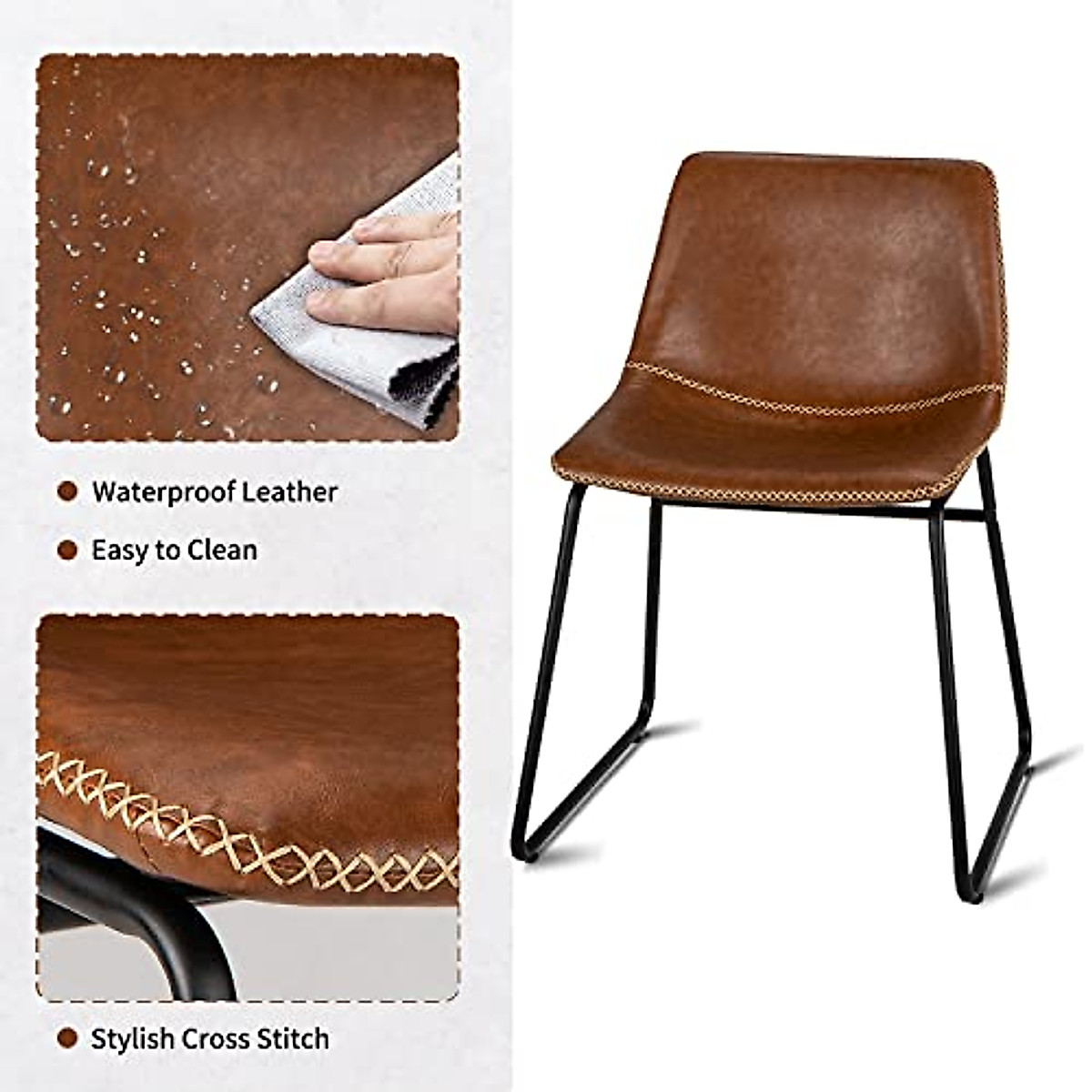 HeuGah Dining Chairs Set of 4, Modern Industrial Kitchen & Dining Room Faux Leather Chairs with Metal Legs