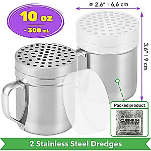 CUSINIUM 10oz Metal Parmesan Cheese Shakers with Large Holes - With Handle - Chili Flakes Dispensers - Pizza Shakers - Pack of 2 | Style: Coarse
