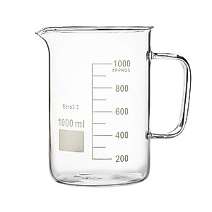 Labnique Glass Beaker with Handle, Beaker Mug with Pouring Spout, Double Graduated, 1000ml (33.8 oz / 4.2 cups)