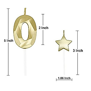 70th Birthday Candles for Cake - Number 70 & 7 & 0 Birthday Candles and Glitter Star Birthday Candles 2 Inch 3D Diamond Shape Number Candles for Birthday Party Anniversary Kids Adults(Gold)